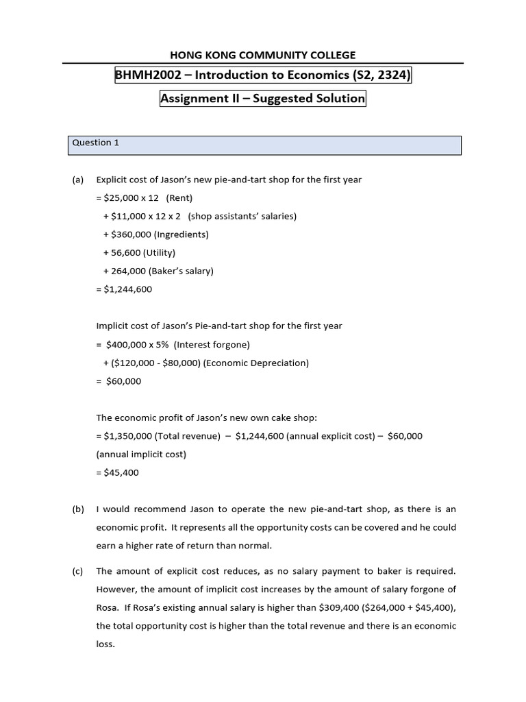 BHMH 2002 A2 Suggested Solution 2324 S2 | PDF | Opportunity Cost ...