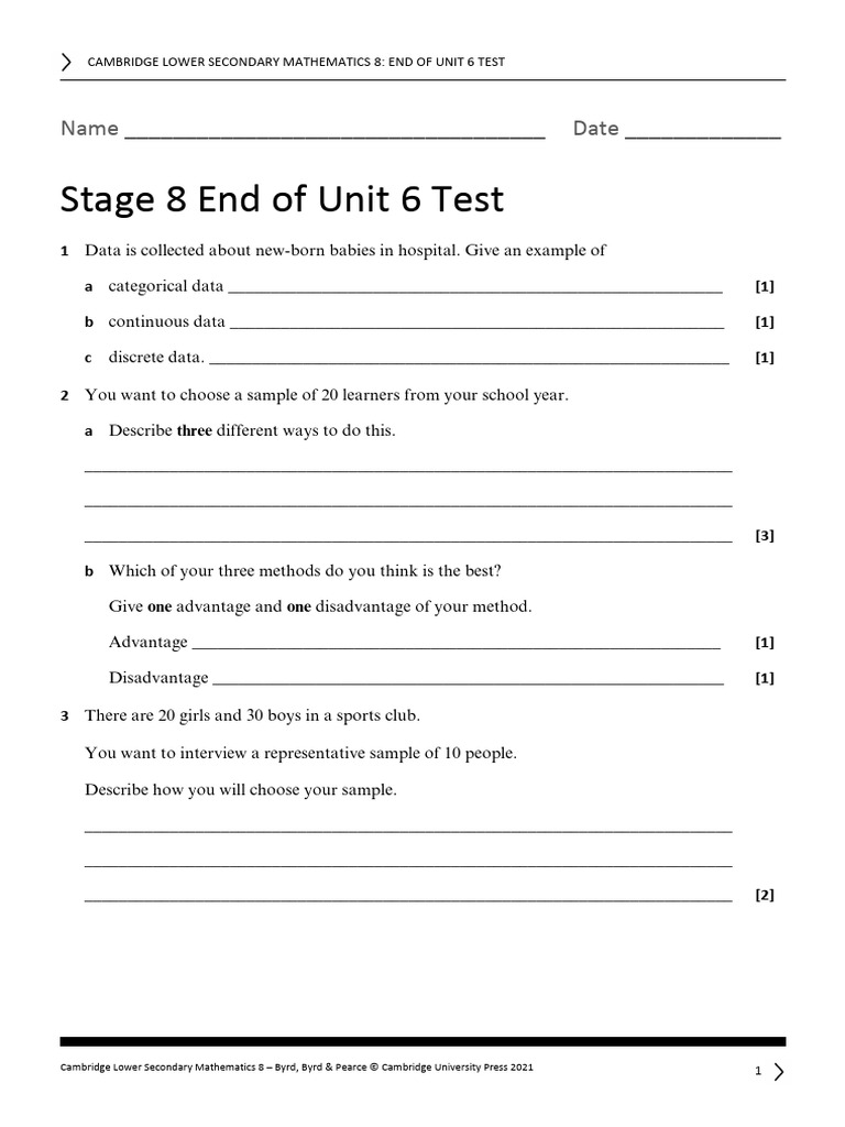 Unit 6 Test: Data Collection Methods | PDF | Mathematics