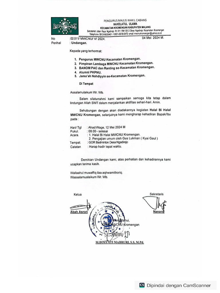 Undangan Halbi MWCNU Kromengan 2024 | PDF