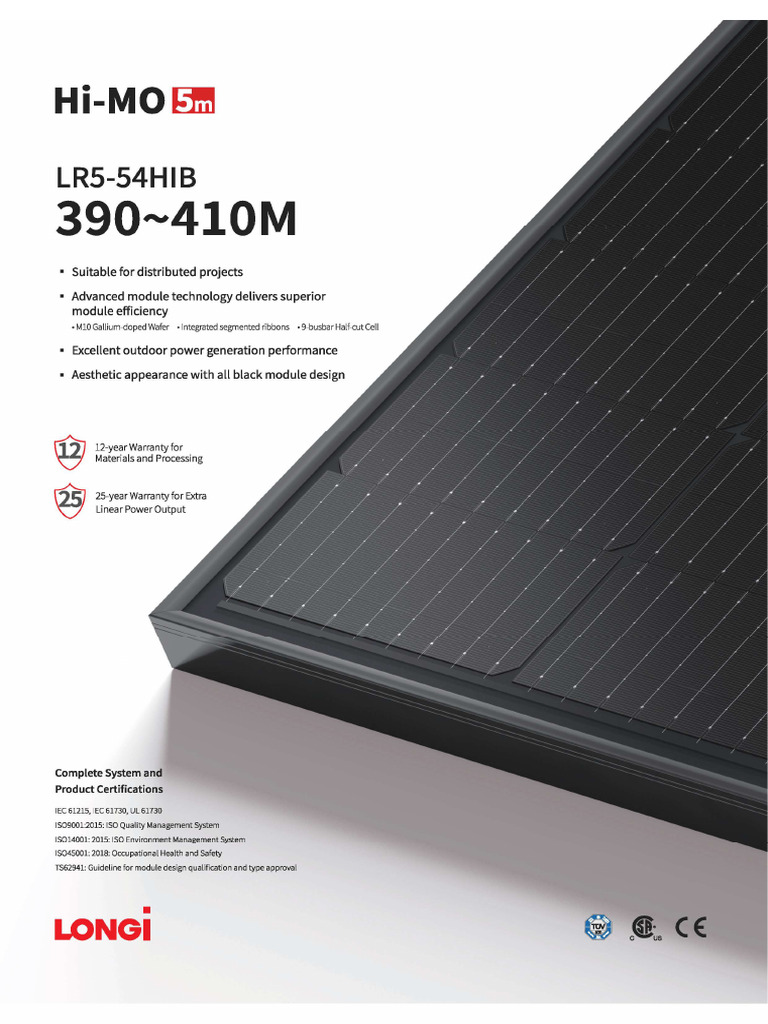 Datasheet LONGi Solar Mono Full Black LR5 54HIB M 400 | PDF