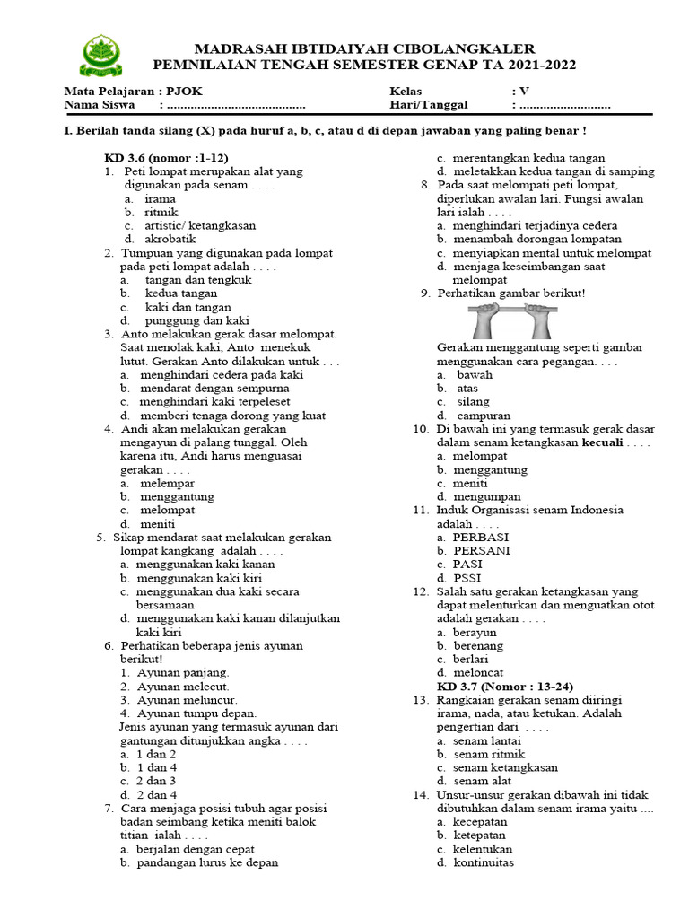SOAL PTS 2 Mapel PJOK Kelas | PDF