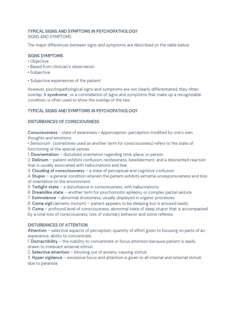 Signs and Symptoms of Psychopathology | PDF | Hallucination | Aphasia