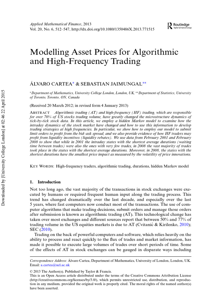 Modelling Asset Prices For Algorithmic and High-Frequency Trading | PDF ...