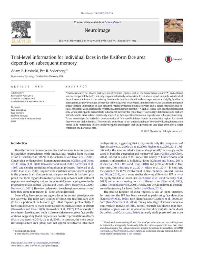 Trial-Level Information For Individual Faces in The Fusiform Face Area ...