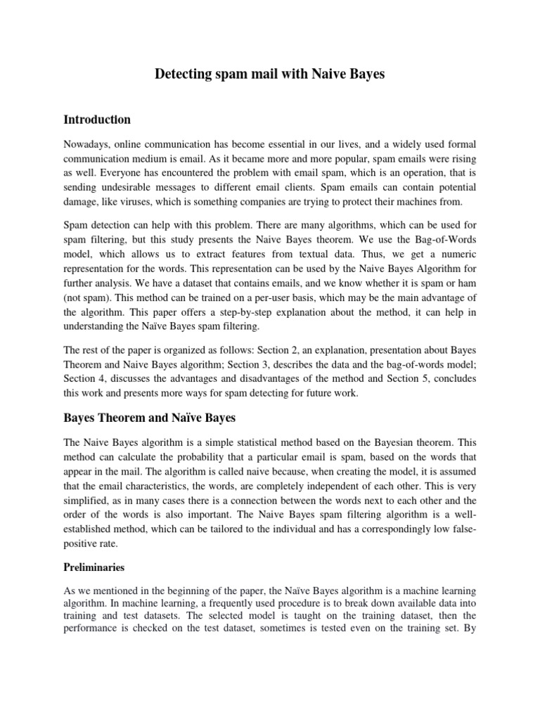 Detecting Spam Mail With Naive Bayes Pdf Cross Validation Statistics Computer Science