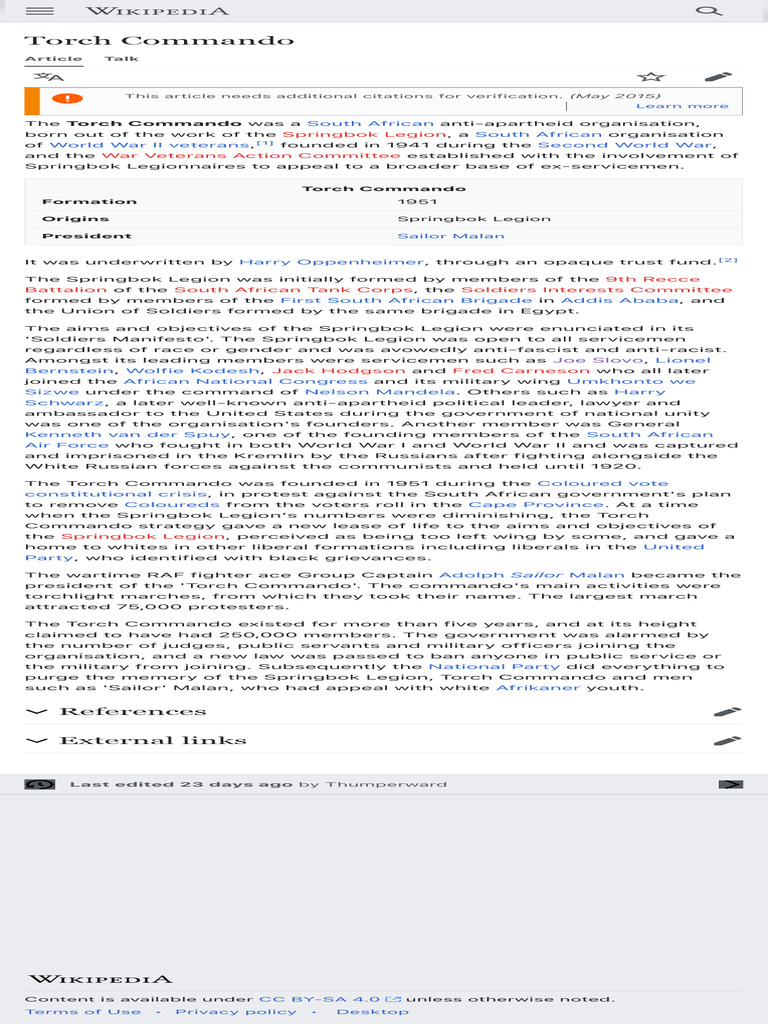 Torch Commando - Wikipedia | PDF | Politics Of South Africa | South Africa