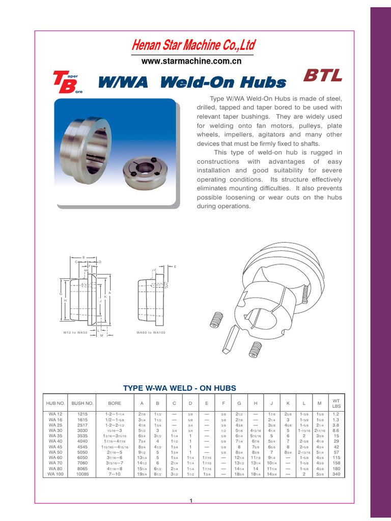 Catalogs of Weld-On Hubs | PDF | Machines | Tools