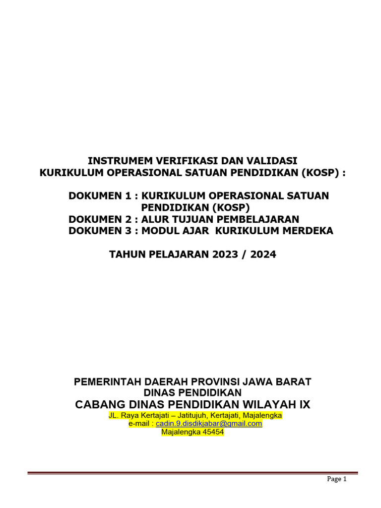 Instrumen Validasi KOSP SMK 2023 | PDF