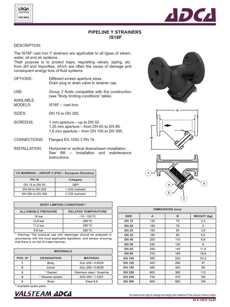 ADCA 4-51-E-Is16f-Y-Strainers-Dn15-300 | PDF | Valve | Building Engineering