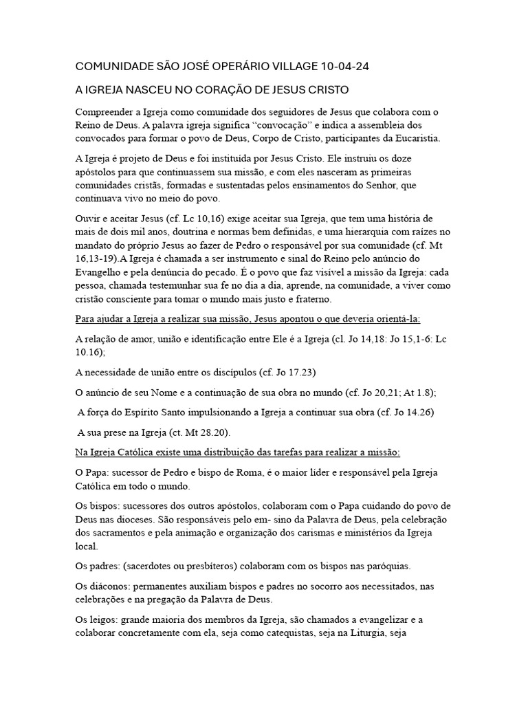 Eucaristia Igreja Nasceu No Coração De Jesus Cristo Pdf Igreja