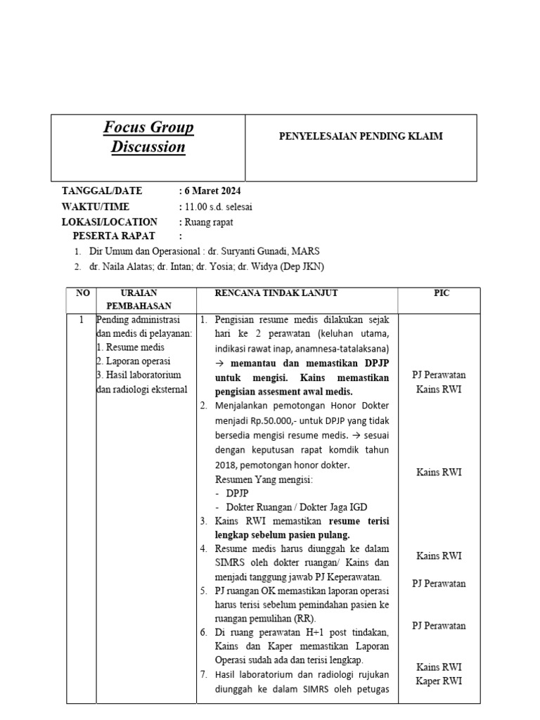 FGD Penyelesaian Pending Klaim BPJS Kesehatan | PDF | Sains & Matematika