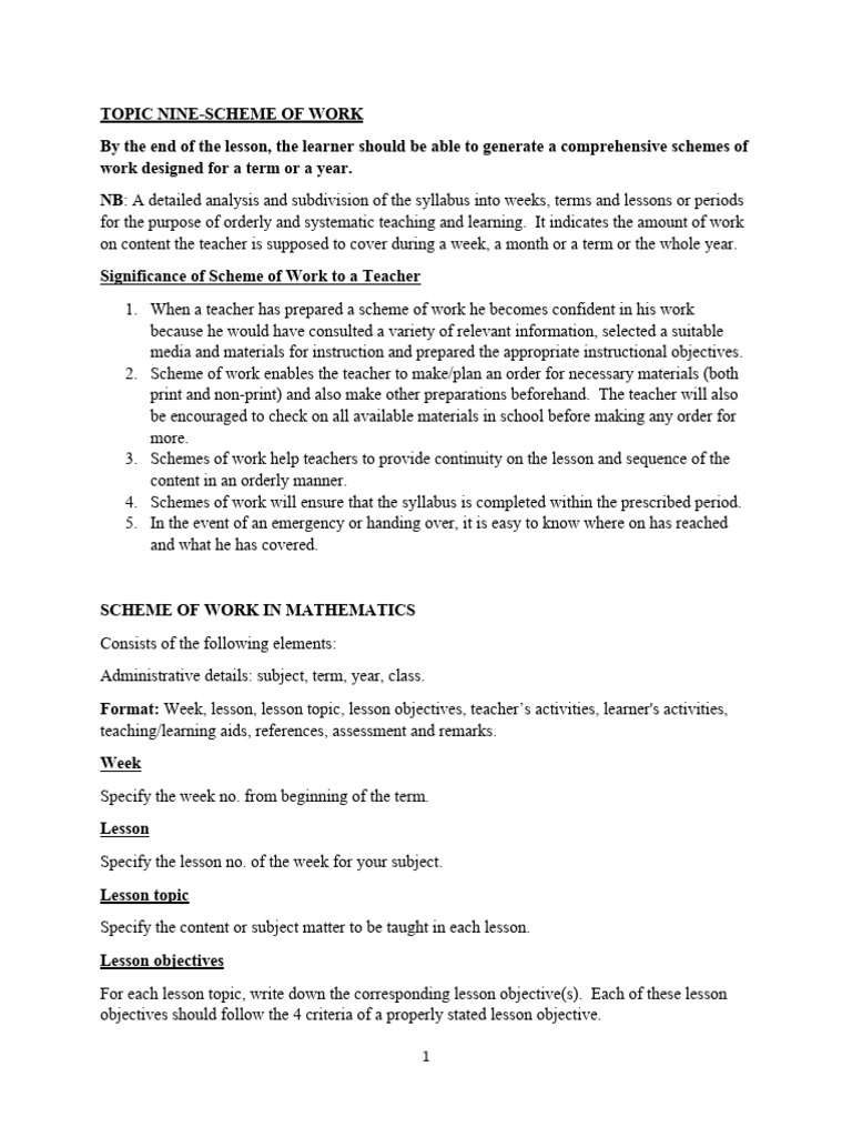 Comprehensive Scheme of Work Guide | PDF | Educational Assessment ...