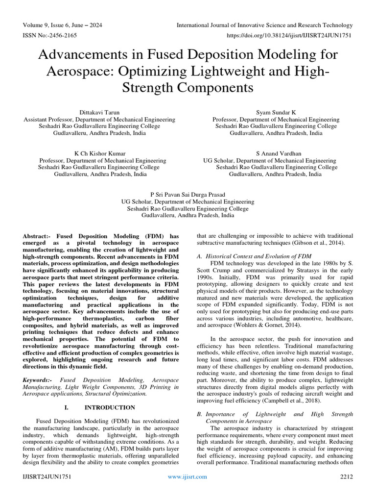 Advancements in Fused Deposition Modeling For Aerospace: Optimizing ...
