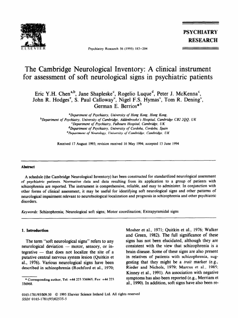 The Cambridge Neurological Inventory A C | PDF | Psychiatry | Neurology