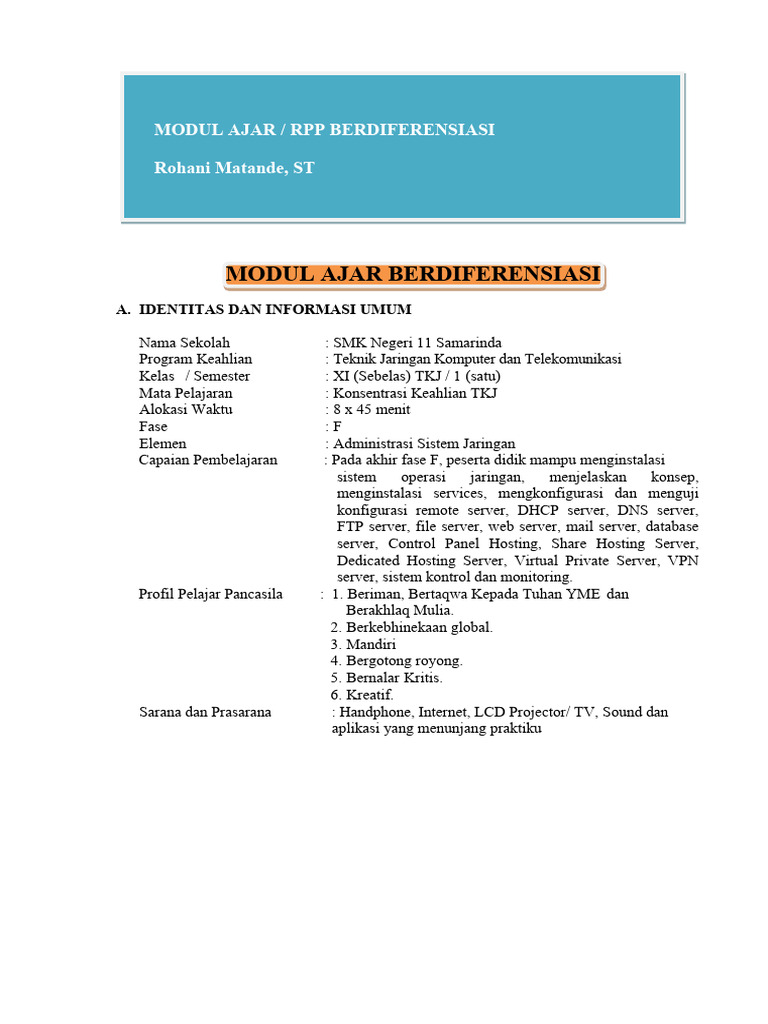 Draf Modul Ajar 1 - Rohani Matande | PDF