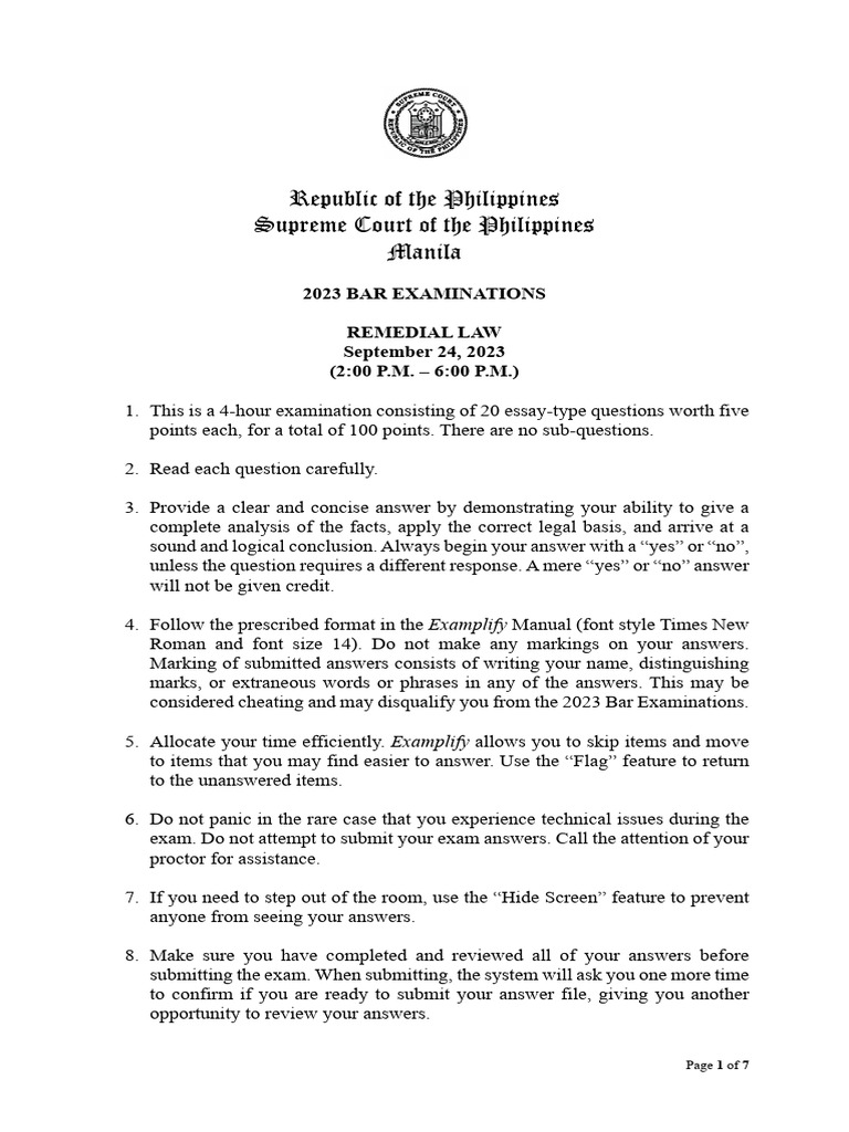 2023 Bar Exam Questions | PDF | Employment | Prosecutor