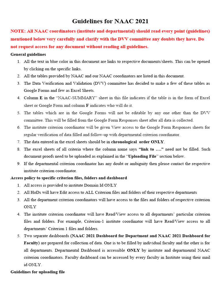 NAAC Guidelines | PDF | Computer File | Microsoft Excel