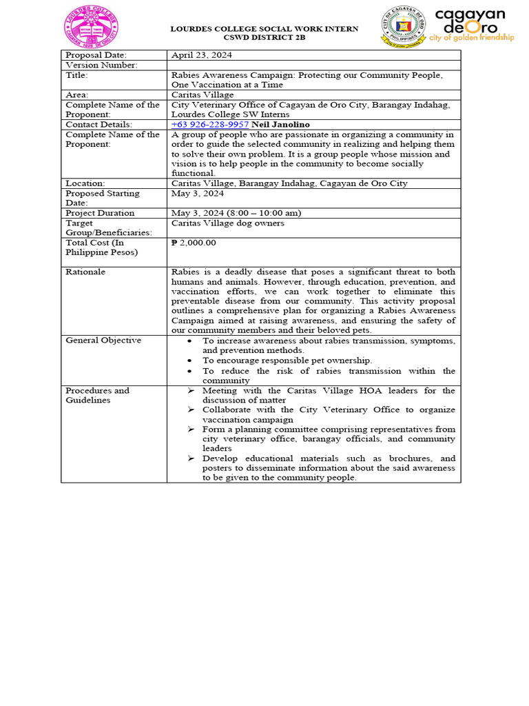 Rabies Awareness Campaign Proposal | PDF | Rabies | Vaccination