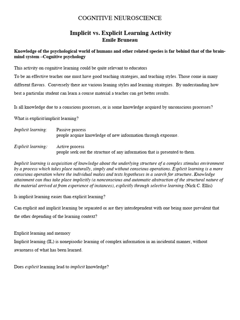 MIT Implicit Explicit Learning | PDF | Functional Magnetic Resonance Imaging | Neuroimaging