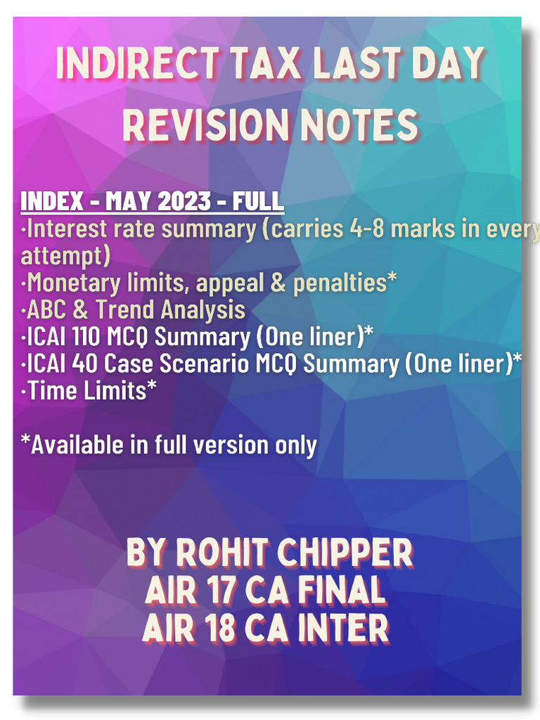 IDT Last Day Revision Notes May 2023 Updated | PDF | Taxes | Fine (Penalty)