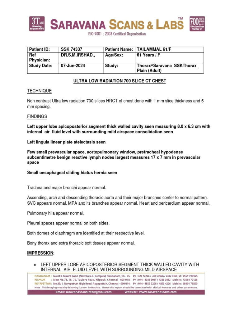 Thailammal CT Chest Report | PDF