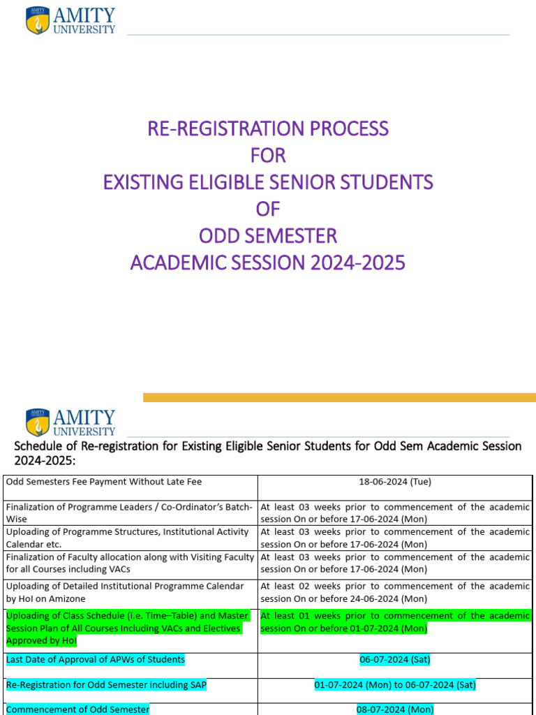 Re-registration Process for Odd Sem Academic Year 2024-2025 | PDF ...