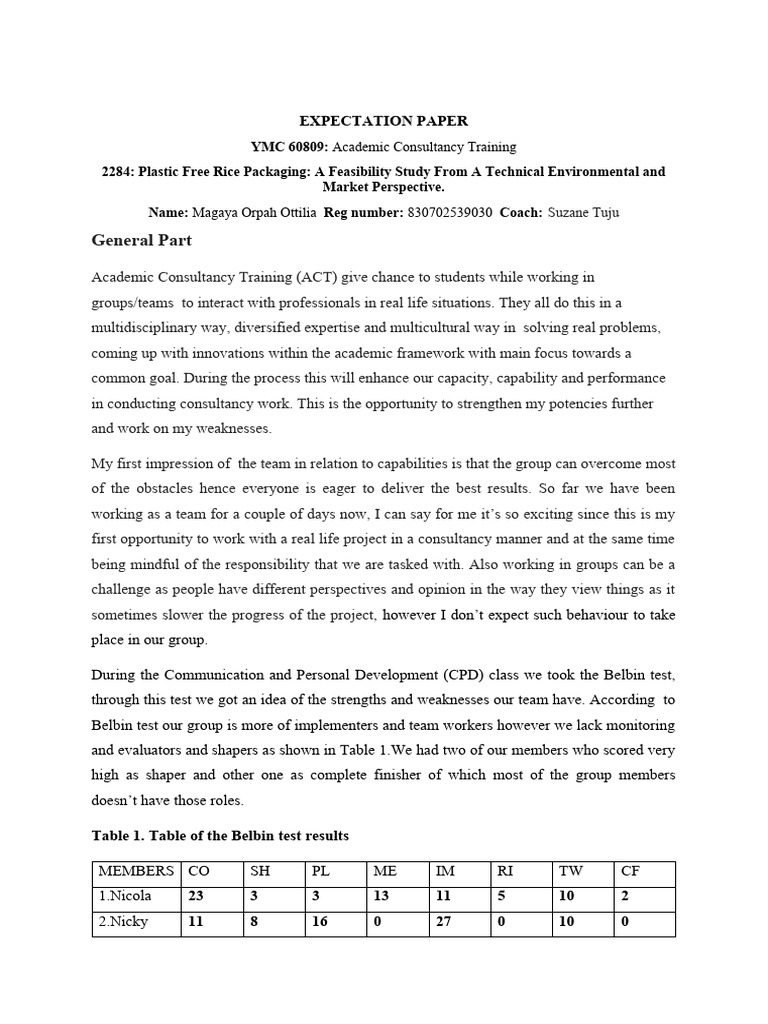 Expectation Paper-Orpah O Magaya | PDF | Communication | Goal