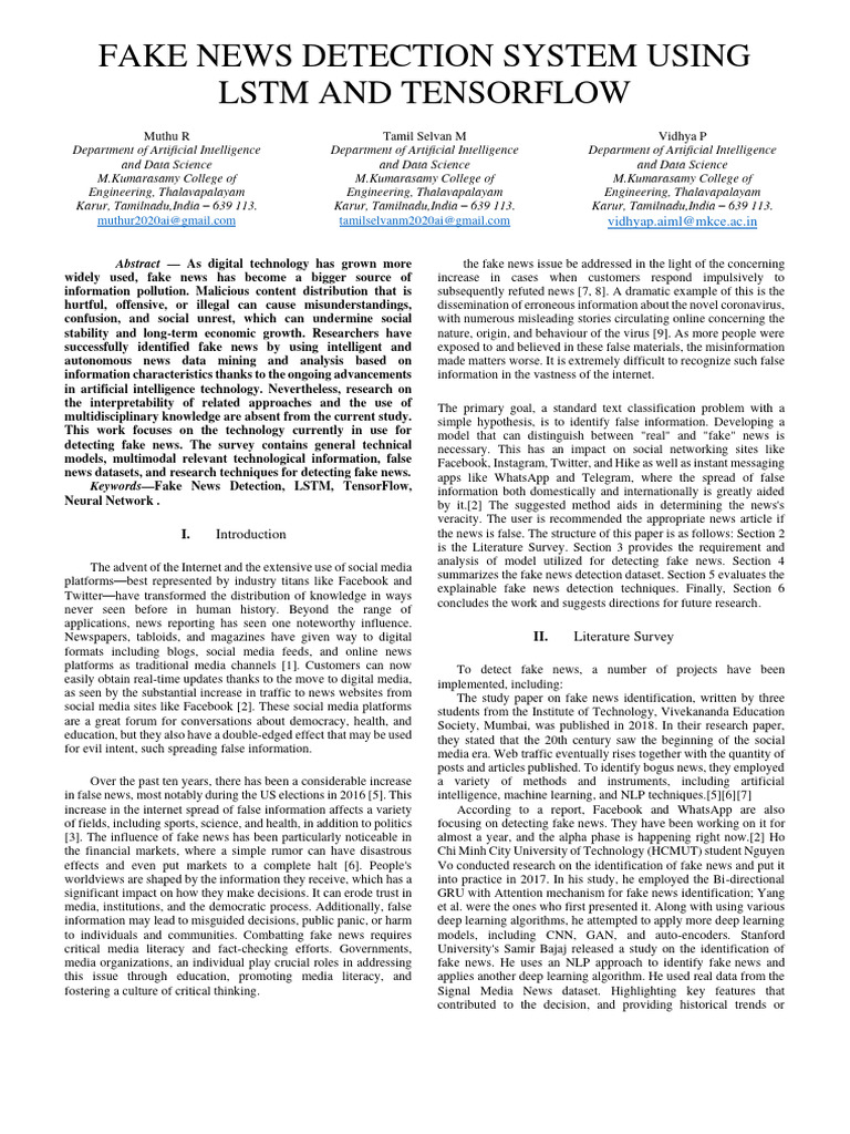 Fake News Detection System Using LSTM and Tensorflow | PDF | Deep ...