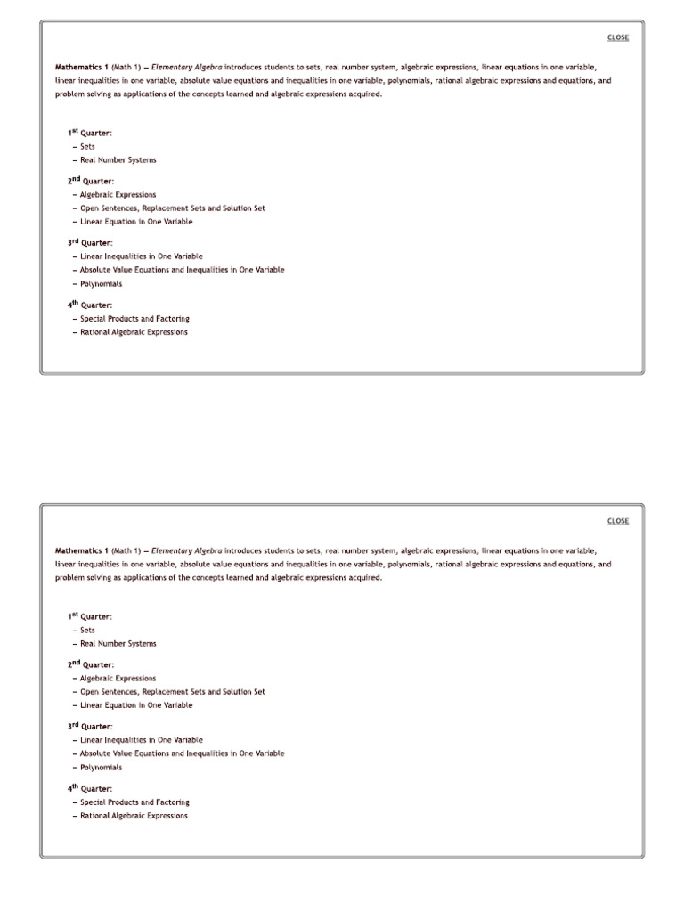 PSHS Grade7 Math1 Curriculum | PDF