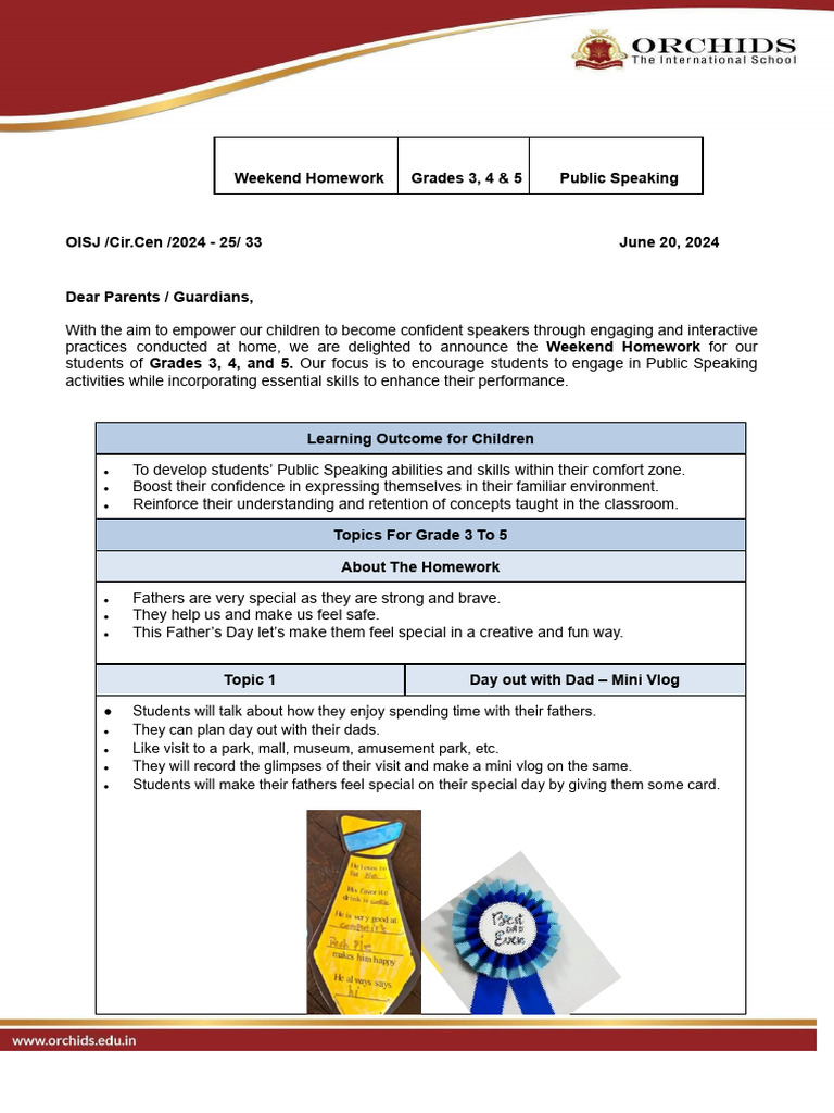 Grades 3-5 Public Speaking Homework | PDF | Public Speaking | Behavior ...