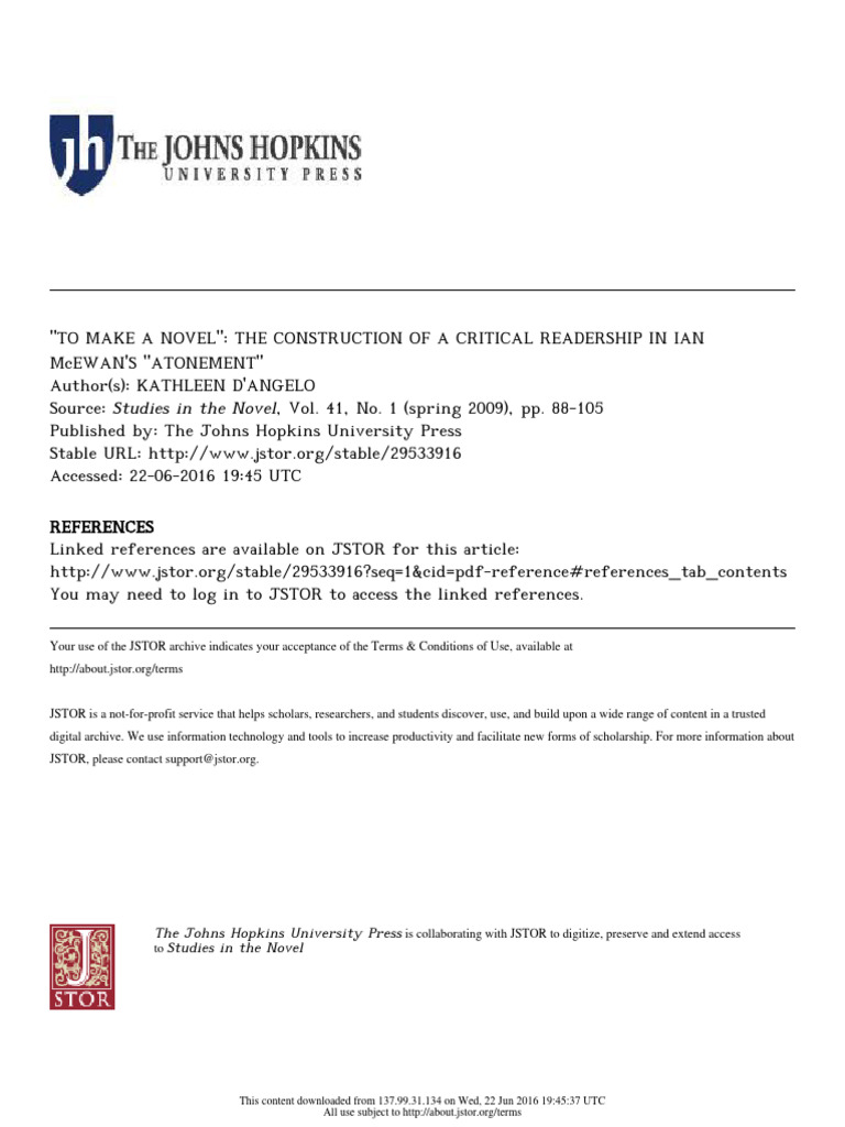 The Johns Hopkins University Press Studies in The Novel | PDF ...