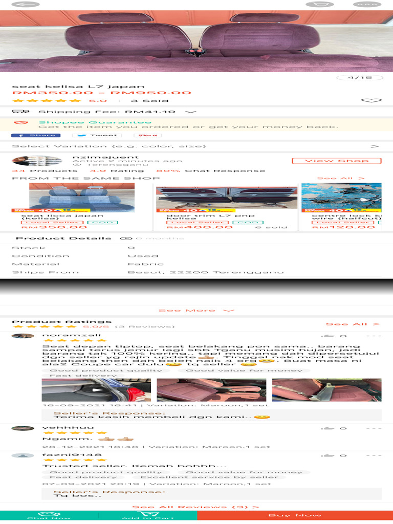 Seat Kelisa L7 Japan Shopee Malaysia | PDF | Trade