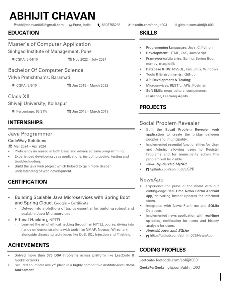 Abhijit Chavan Resume - Updated v3 | PDF | Java (Programming Language) | Computer Programming