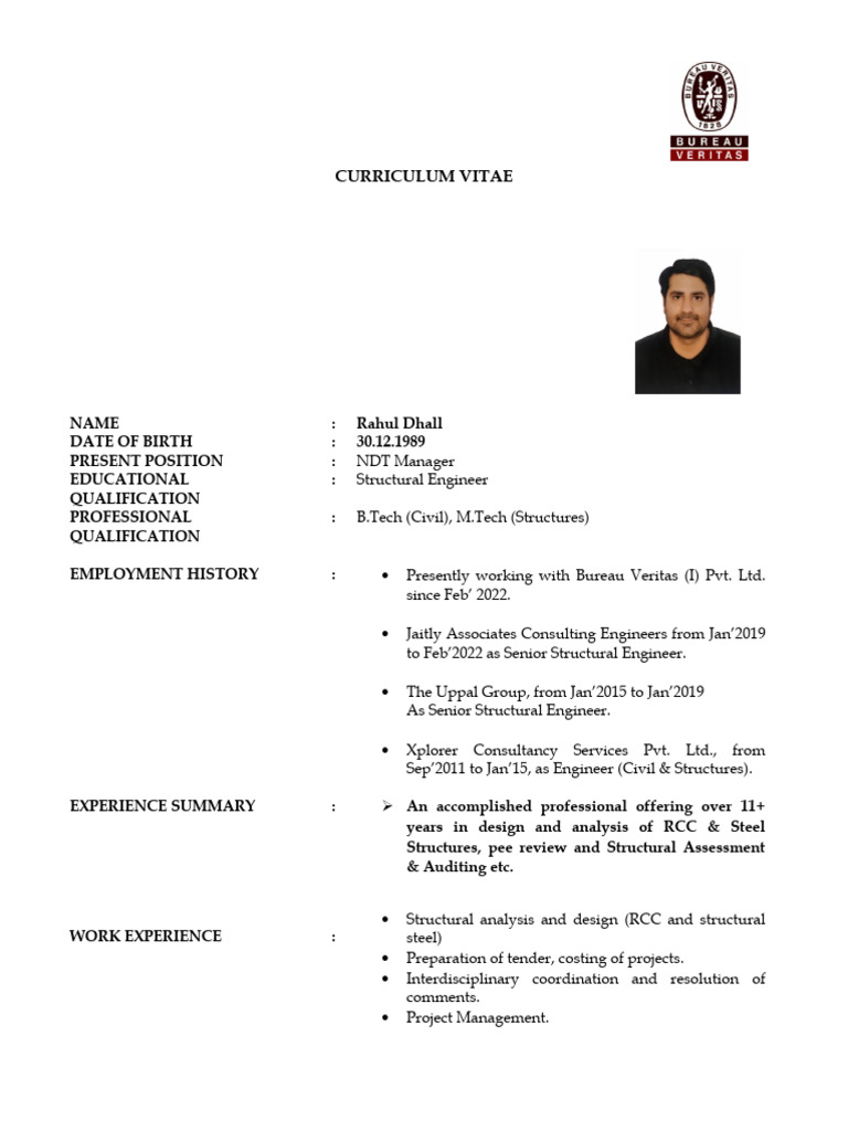 1) CV - Rahul Dhall | PDF | Engineering 1) CV - Rahul Dhall | PDF | Engineering