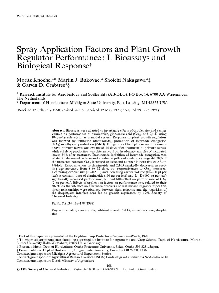 Spray Application Factors and Plant Growth Regulator Performance: I ...