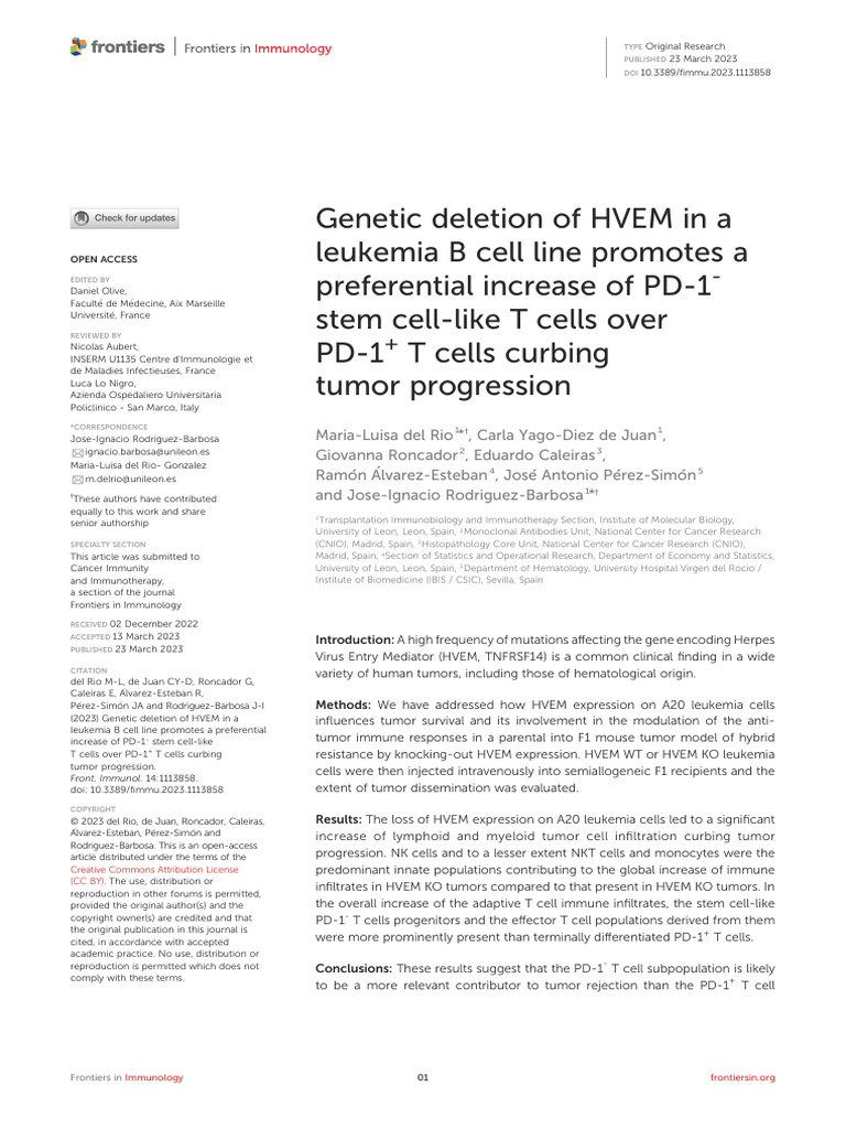 Genetic Deletion of HVEM in A Leukemia B Cell Line Promotes A ... Genetic Deletion of HVEM in A Leukemia B Cell Line Promotes A ...