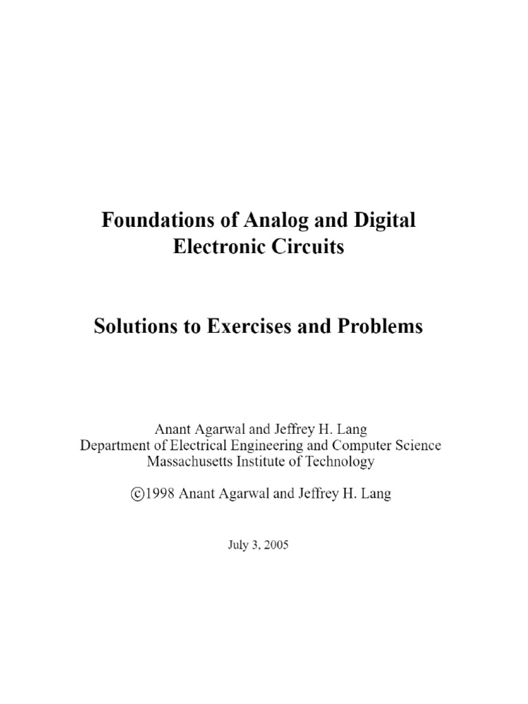 Foundations of Analog and Digital Electronic Circuits, Solutions To Exercises | PDF