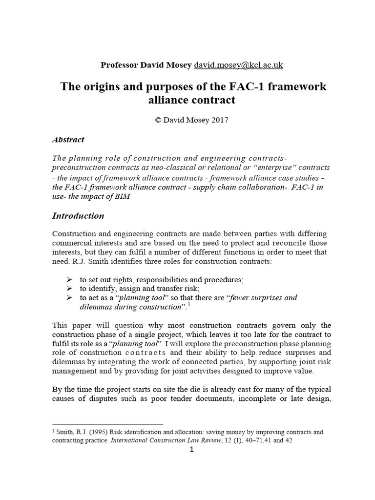 5.2. The Origins and Purposes of FAC-1 Framework Alliance Contract | PDF | Supply Chain ...