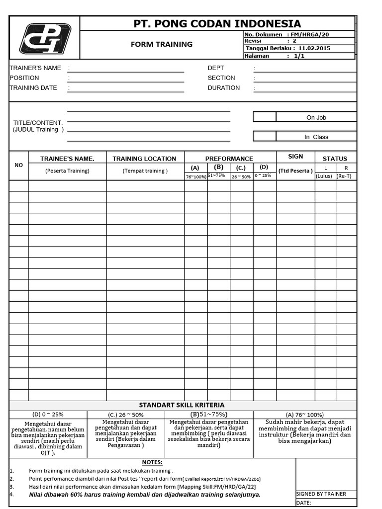 Form Penilaian Training | PDF