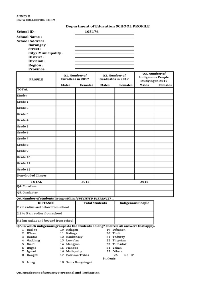 Annex B Data Collection Form | PDF | Internet Access | Personal Computers