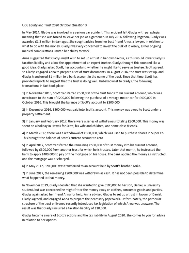 UOL Equity and Trust 2020 October Question 3 | Download Free PDF | Taxes | Money