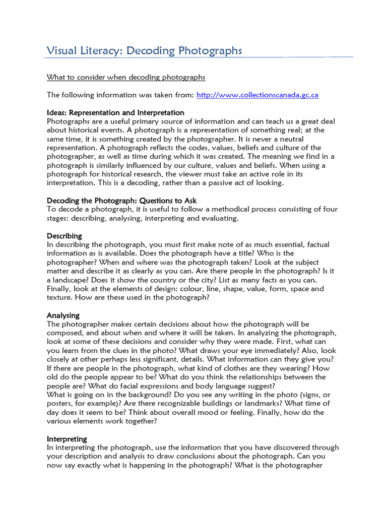 Visual Literacy Decoding Photographs | PDF | Composition (Visual Arts) | Cognition