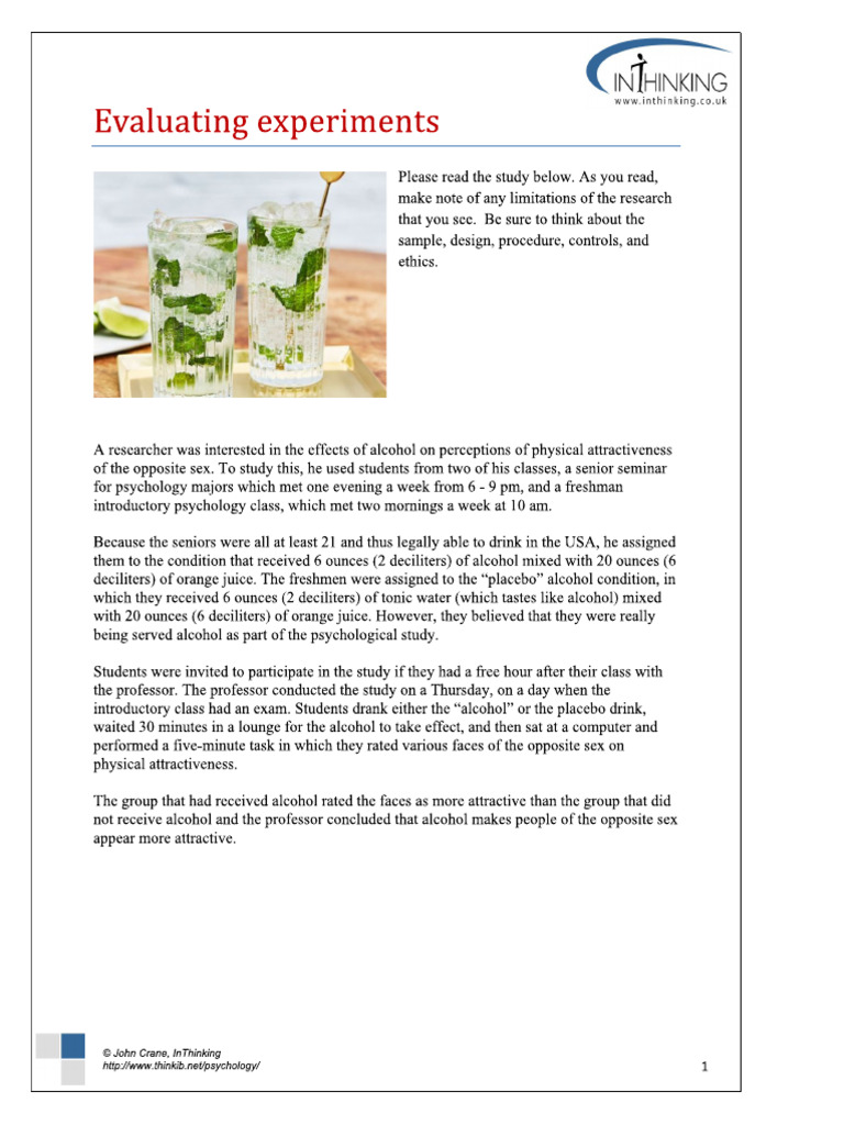 Thinking About Drinking - Evaluating Experiments | PDF
