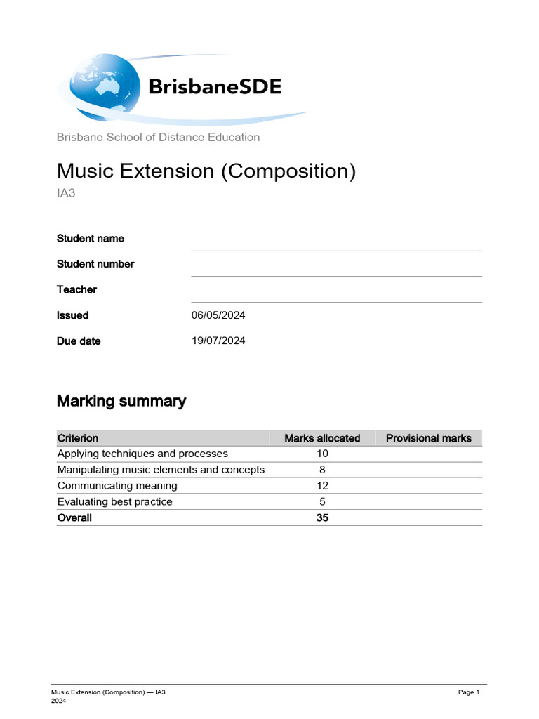 IA3 Composition Project 2024 | PDF | Genre | Reflective Practice