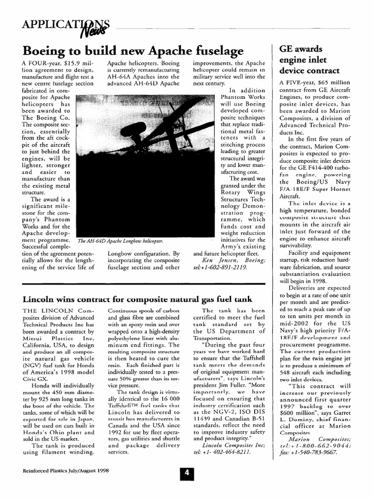 Boeing to build new Apache fuselage (Reinforced Plastics, vol. 42 ...