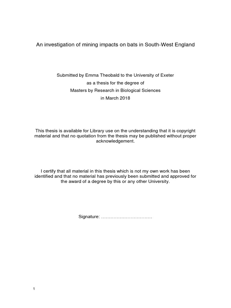 An Investigation of Mining Impacts On Bats in South-West England | PDF ...