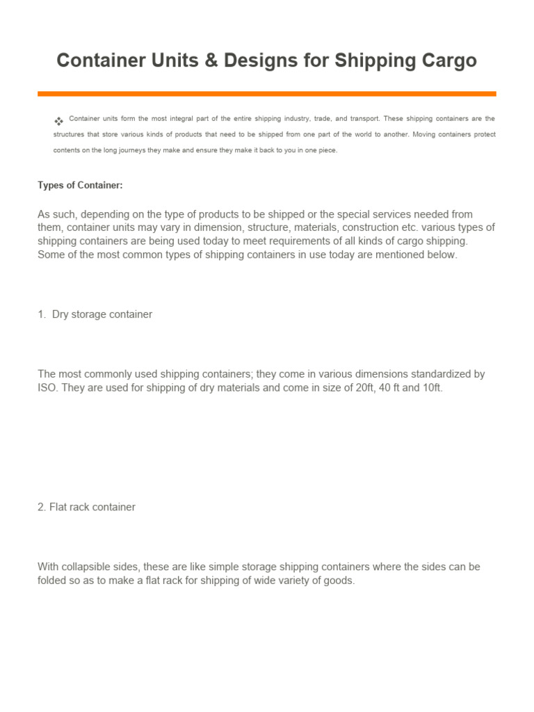 Container Units & Designs For Shipping Cargo | PDF | Freight Transport