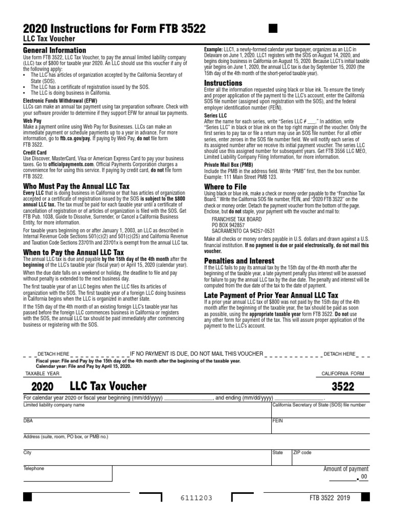 2020 California Form 3522 | PDF | Limited Liability Company | Fiscal Year