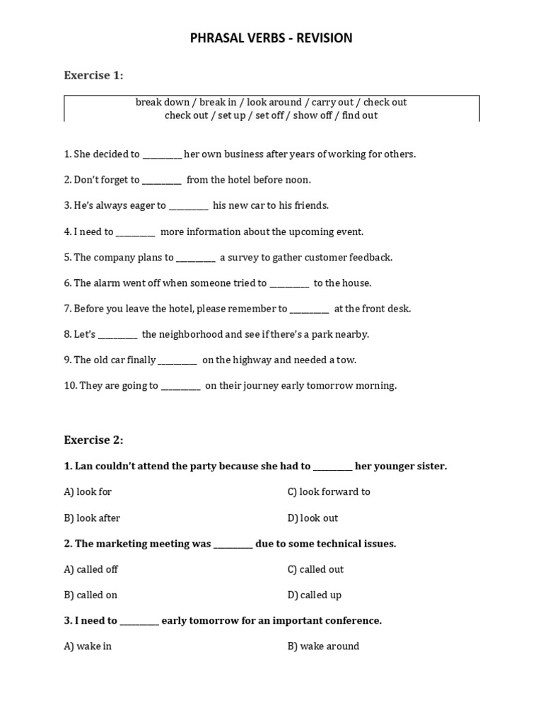 Phrasal Verbs Revision Exercises | PDF