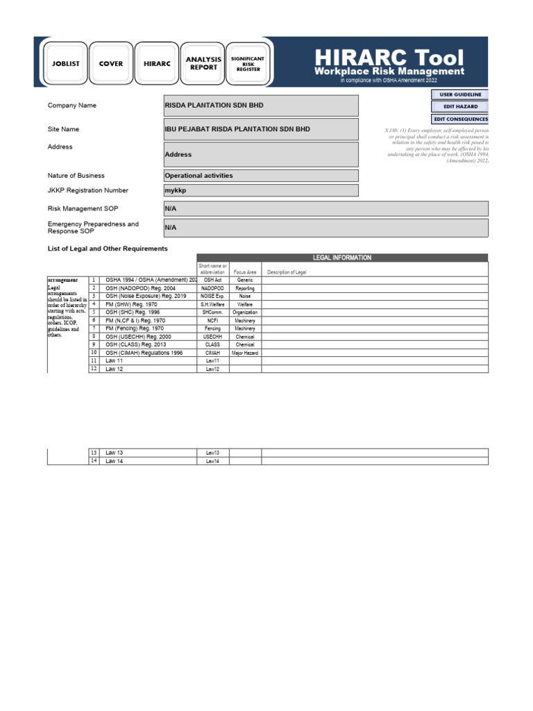 E-HIRARC - 2024 - Sample (New Template) - RISDA Plantation | PDF ...